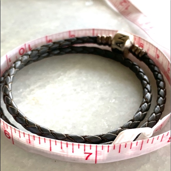 Pandora | Jewelry | Pandora Double Leather Wrap Bracelet Dark Grey ...